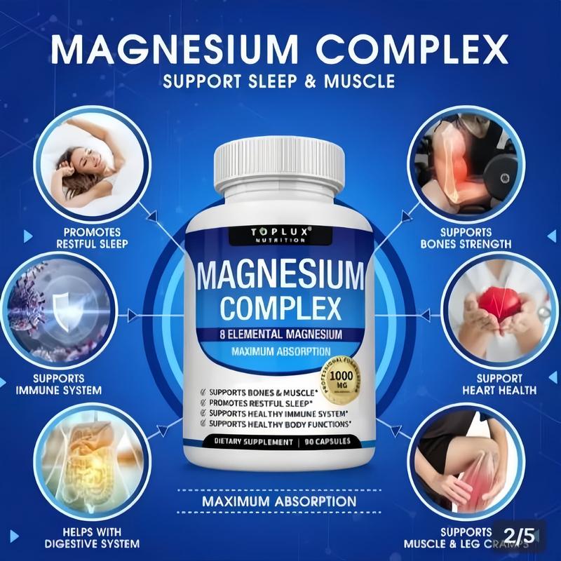 3 Bottles of TopLux Nutrition Magnesium Complex 1000mg 90 Capsules 7 ...