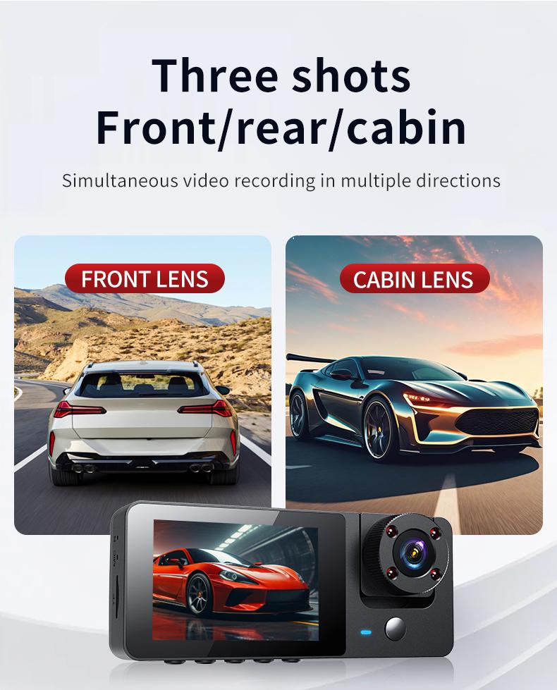 VAVUPO 3-Channel Dash Cam with Front Rear Cabin Video 1080P HD Loop ...