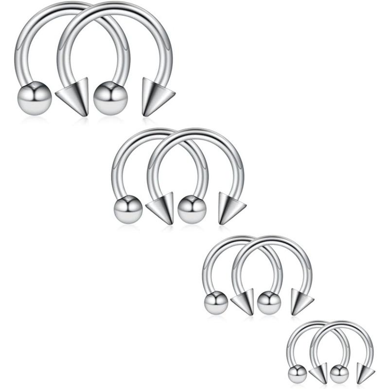 8PCS 12G Steel Nose Septum Horseshoe Hoop Earring Eyebrow Tragus Lip ...