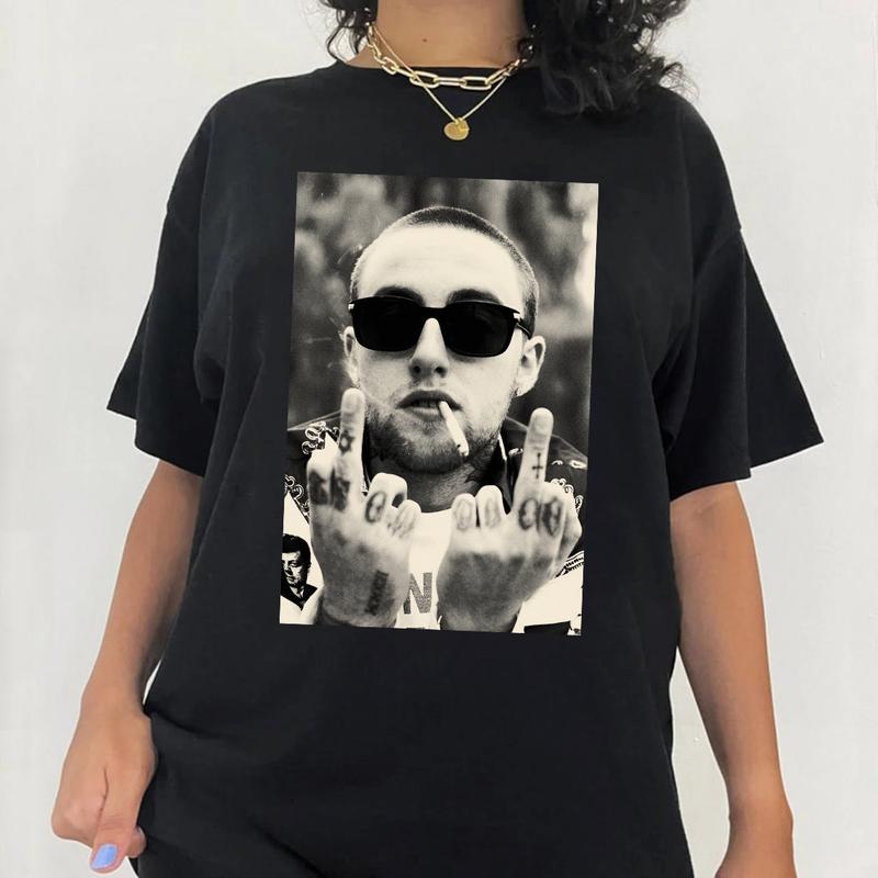 Mac M Middle Finger Tee Short Sleeve Casual Top Cotton Crewneck with ...