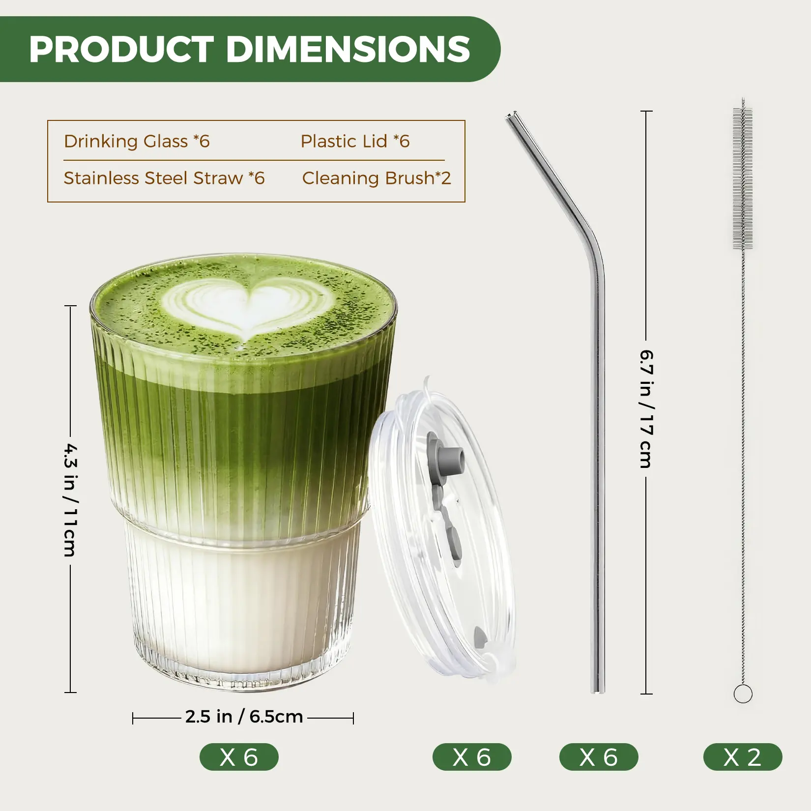 13oz Reusable Clear Ribbed Glass Tumbler with Lid & Straw, Aesthetic ...