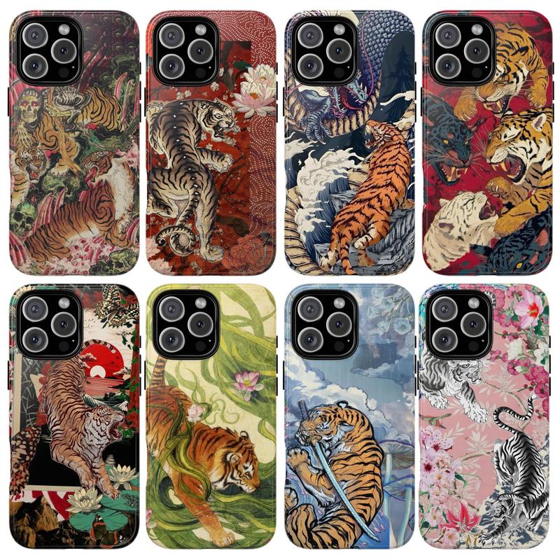 Vintage Chinese Tigers Artistic iPhone Case, Trendy Japanese Tigers ...