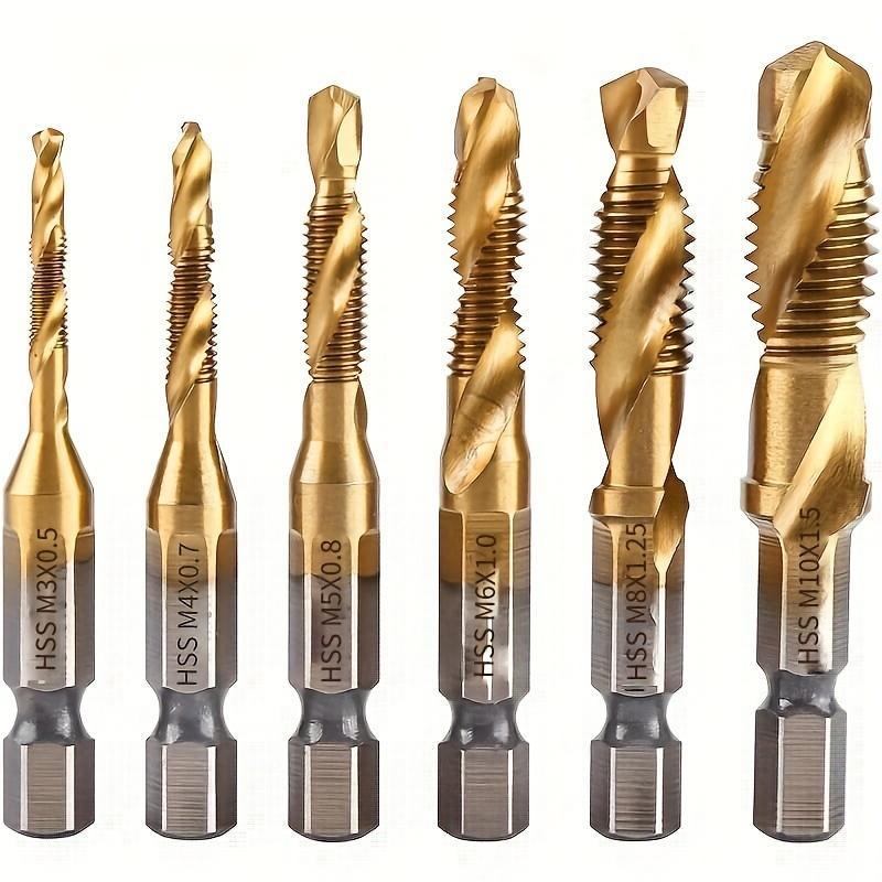 1/4" Hex Shank Titanium Drill Tap Combination Bit Set, Screw Tapping ...