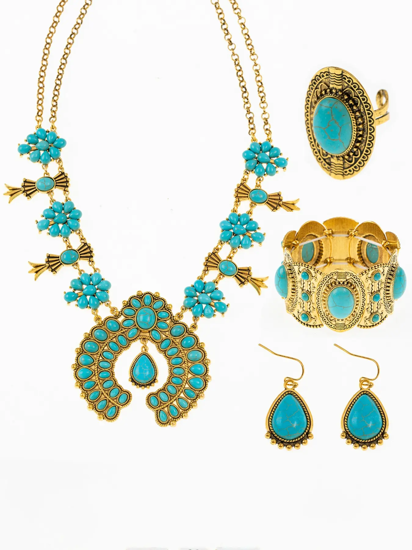 Western Bohemian Turquoise Teardrop Matching Boho Jewelry Set for Women ...