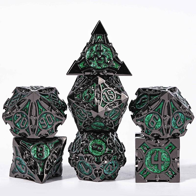 Multi-sided Dice Spiked Metal DND Dice Set Black Nickel Red & Black ...