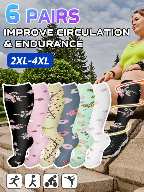 Unisex Plus Size Compression Socks 4-Pack, 20-30 Mmhg Knee-High, Ideal ...