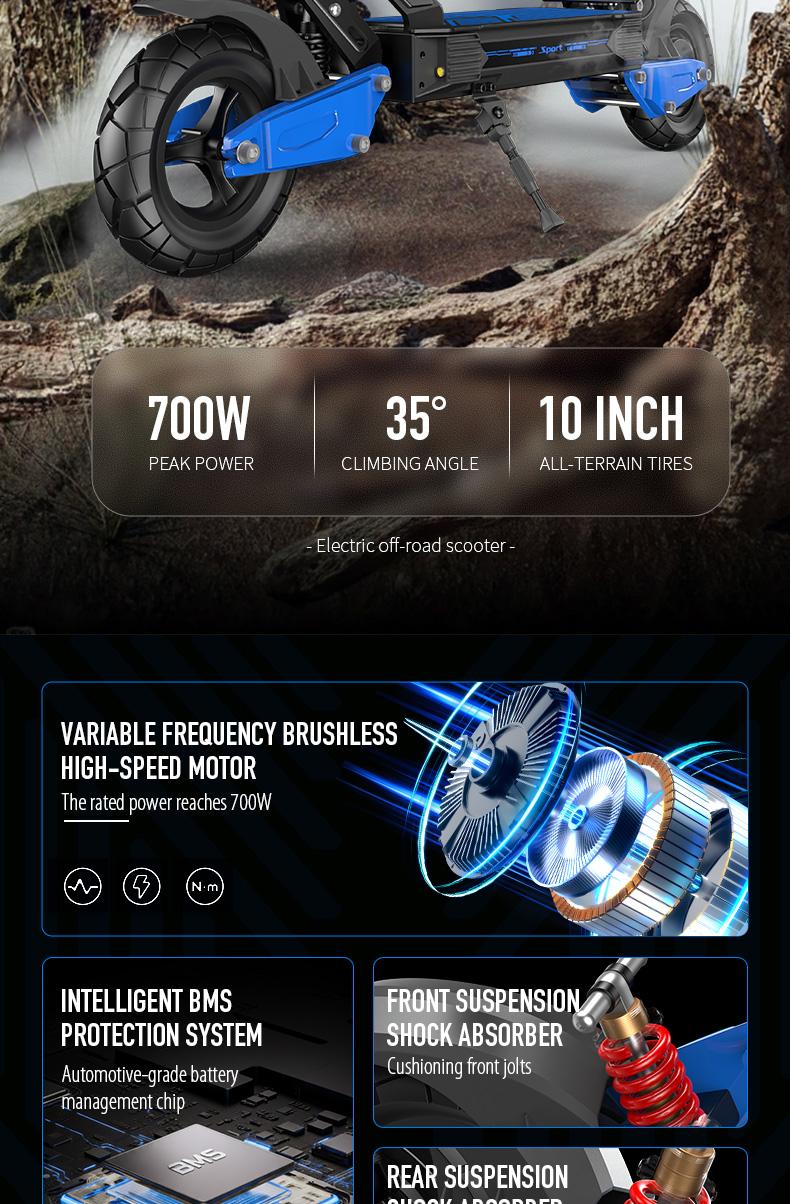 Electric scooter with a peak power of 2000W, 48V, 25A, a 80km range ...