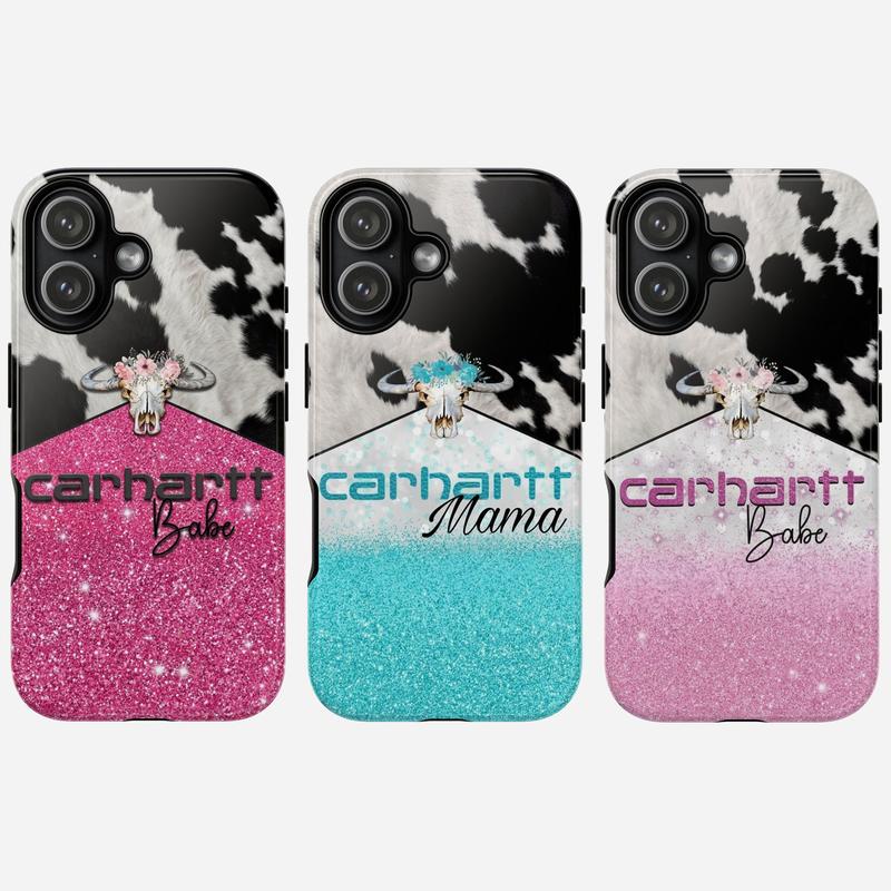Carhartt Western Cow Print Glitter Tough Phone Case for Women, Cute Cow ...