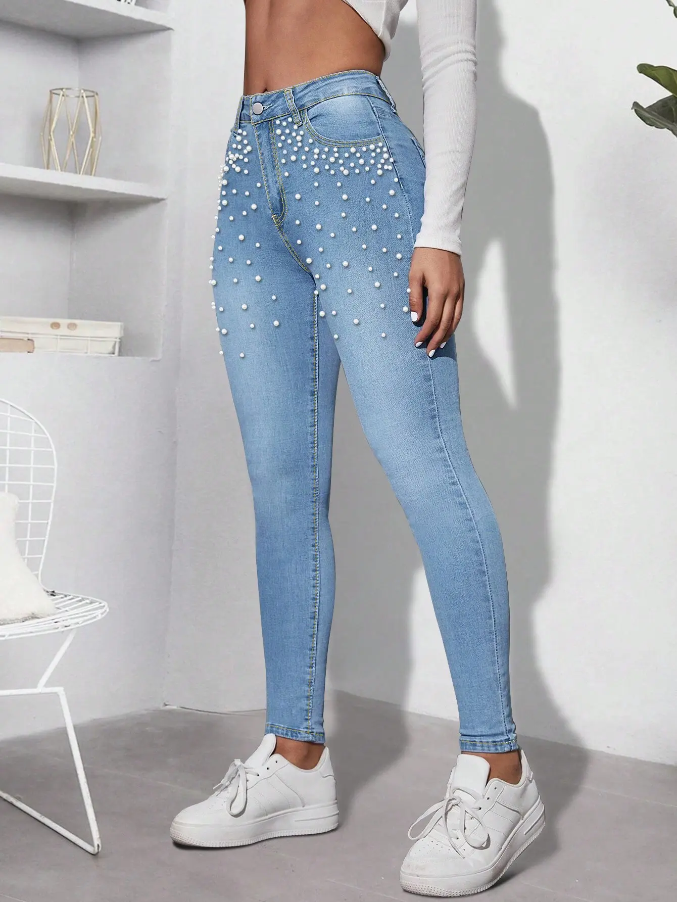Chic Blue Pearl - Adorned Skinny Jeans: Slim Fit - TikTok Shop