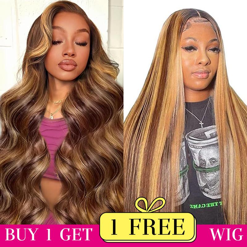 [Buy 1 Get 2]4/27 Ombre Highlight Lace Front Wigs Human Hair Pre Cut ...