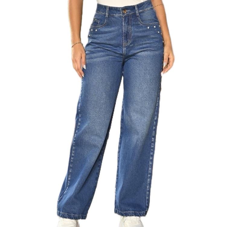 Wide Leg Denim Jeans Indigo Rigid Ref 2040 High Waist Firm Fit Abdomen ...