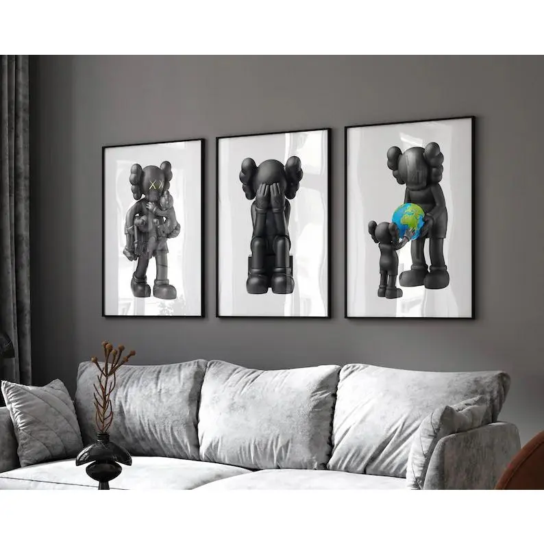 Printable Kaws Poster Set: Black With Planet Earth Hypebeast Figure ...