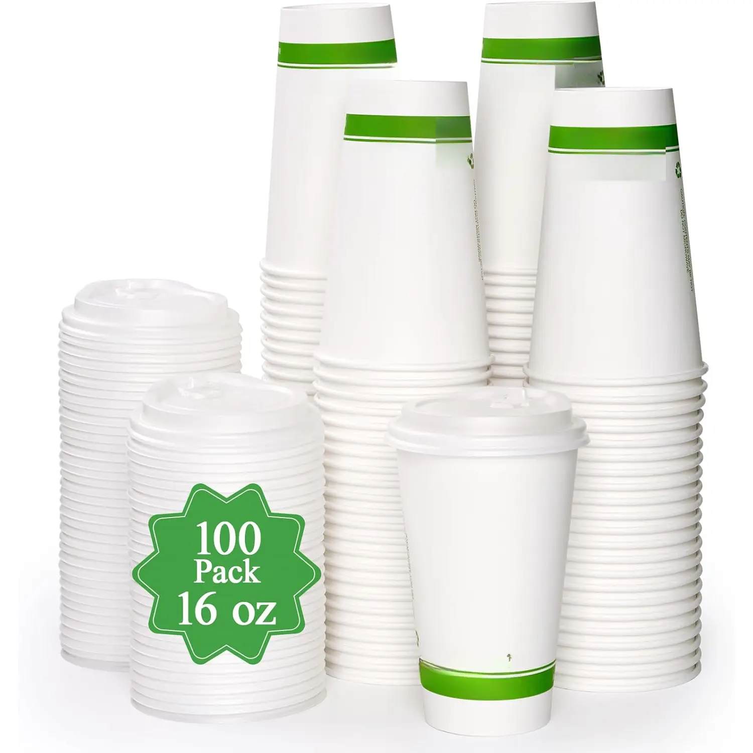 100 Count 16 oz Compostable Paper Coffee Cups, Biodegradable Disposable ...
