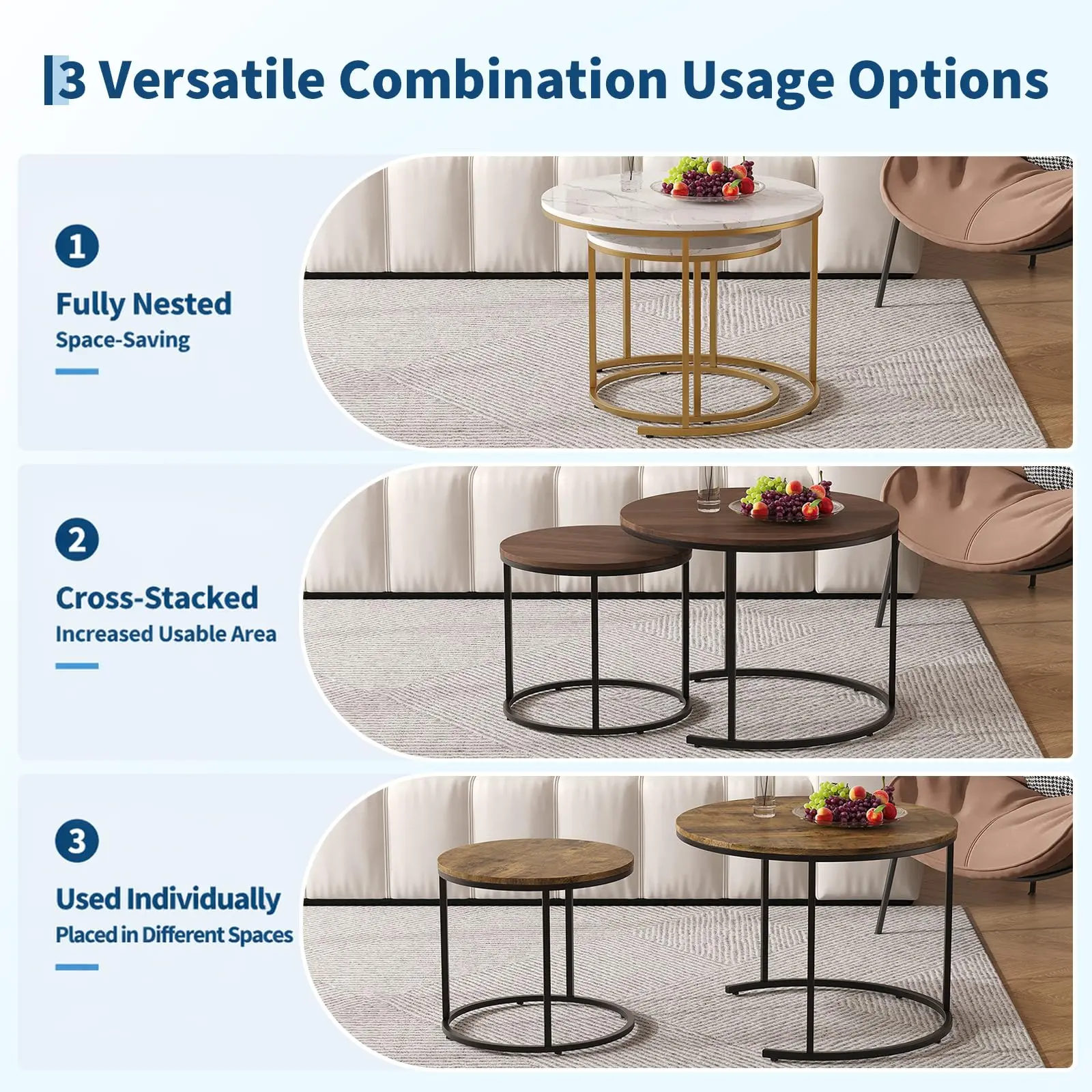 Round 60/40 cm stretch coffee tables Set of 2, Modern office or bedroom ...