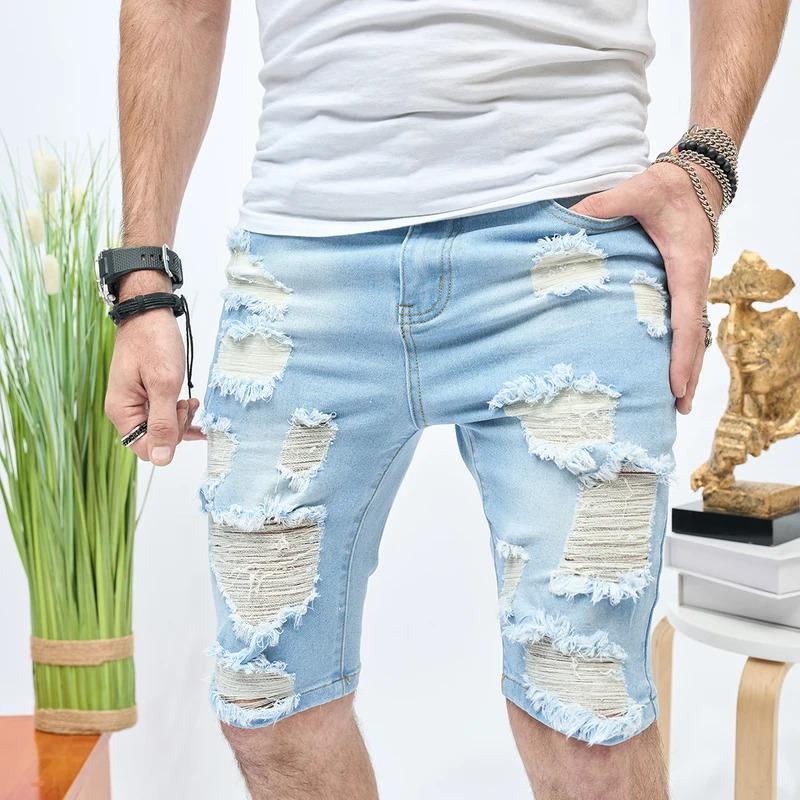 Streetz Summer Ripped Shorts Jeans Men's Hip-Hop Denim Pants Stretch ...