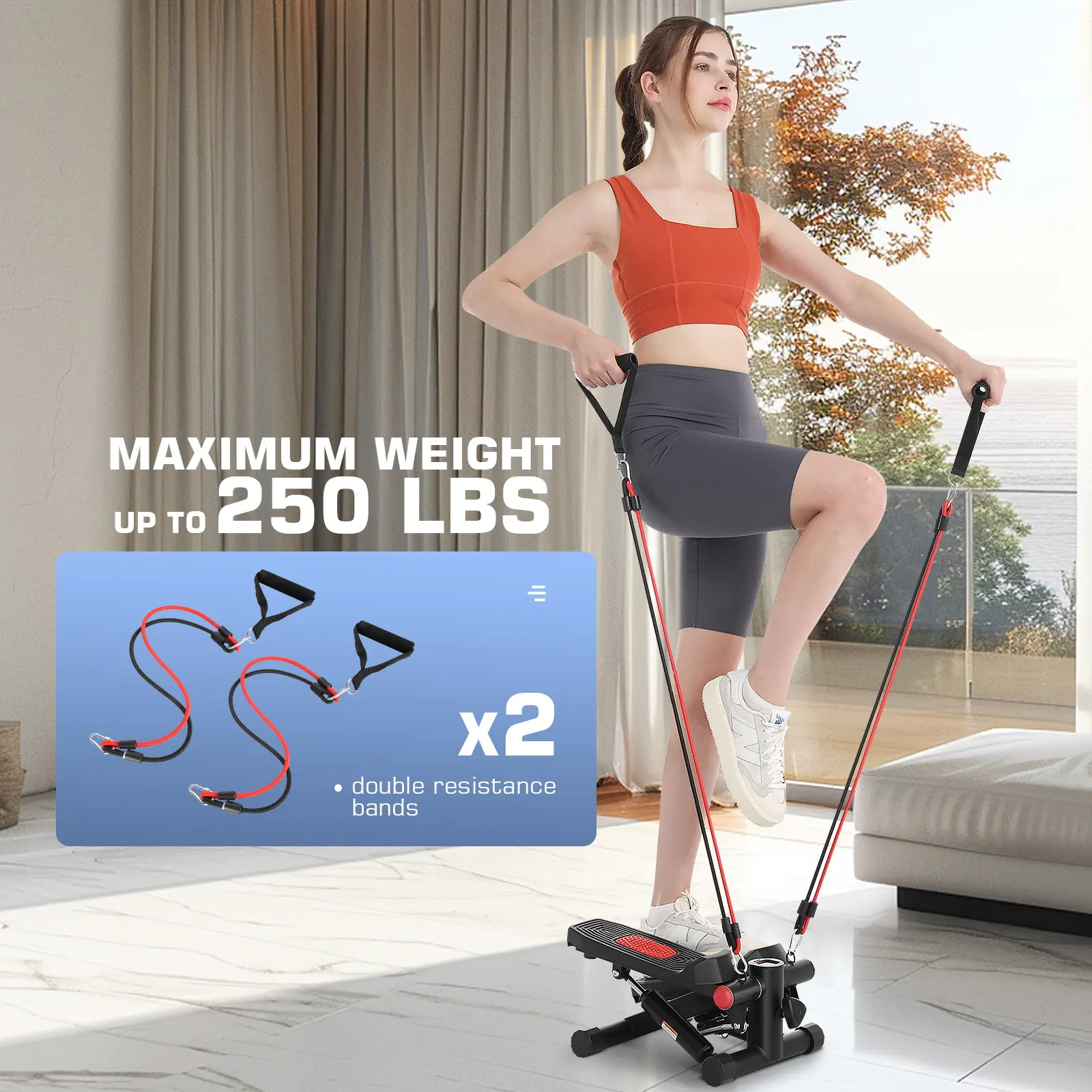Ancheer Steppers for Exercise with double Resistance Bands ，Mini ...