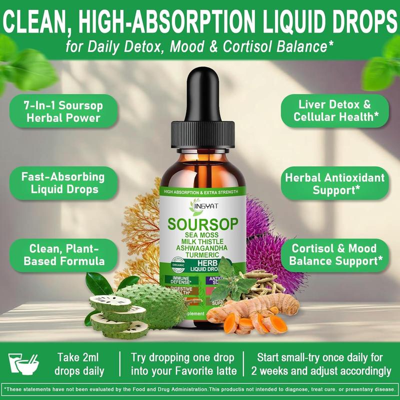 Organic Soursop Drops, Soursop Bitters Liquid w/Sea Moss Ashwagandha ...