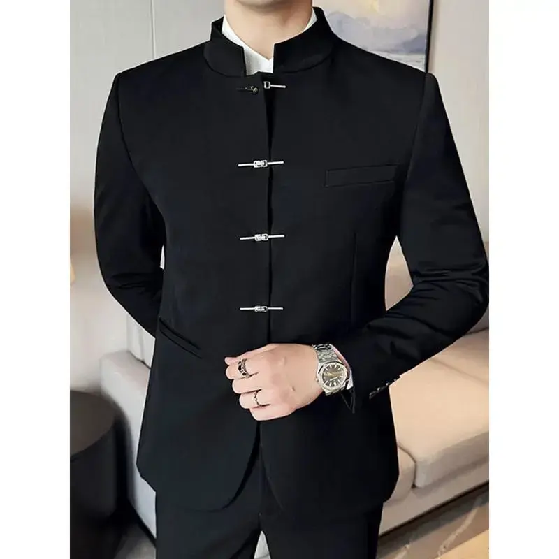 Men'S Modern Mandarin Collar Suit Jacket Traditional Chinese Style Tang ...