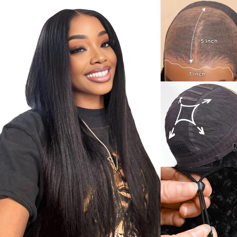 Nadula Glueless Yaki Straight Wig With Drawstring 7x5 Closur | Holiday ...