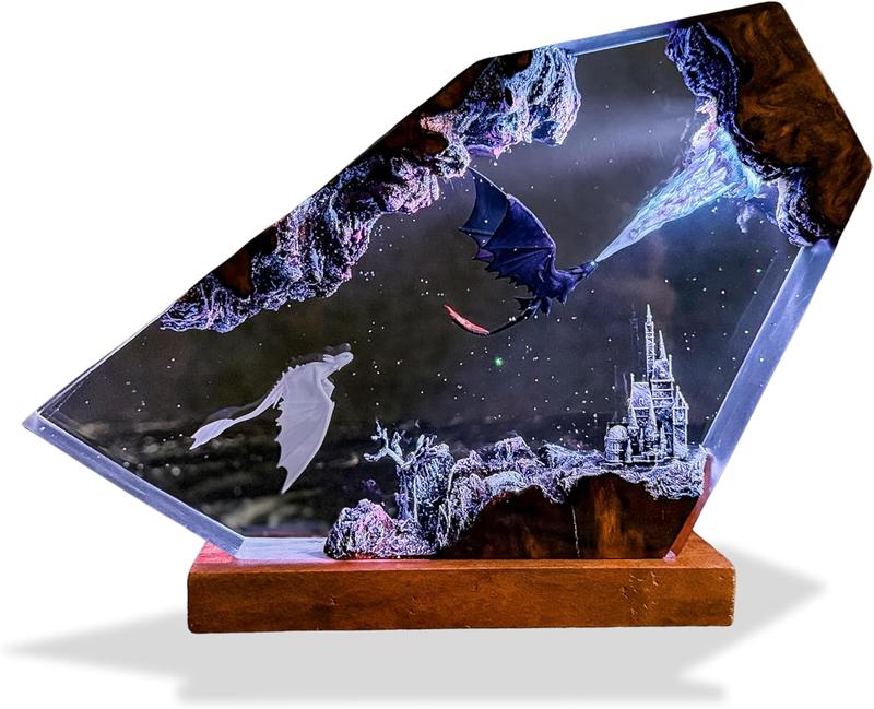 Epoxy Resin Dragon Lamp, Handmade 3D RGB Ice Dragon Night Lights for ...