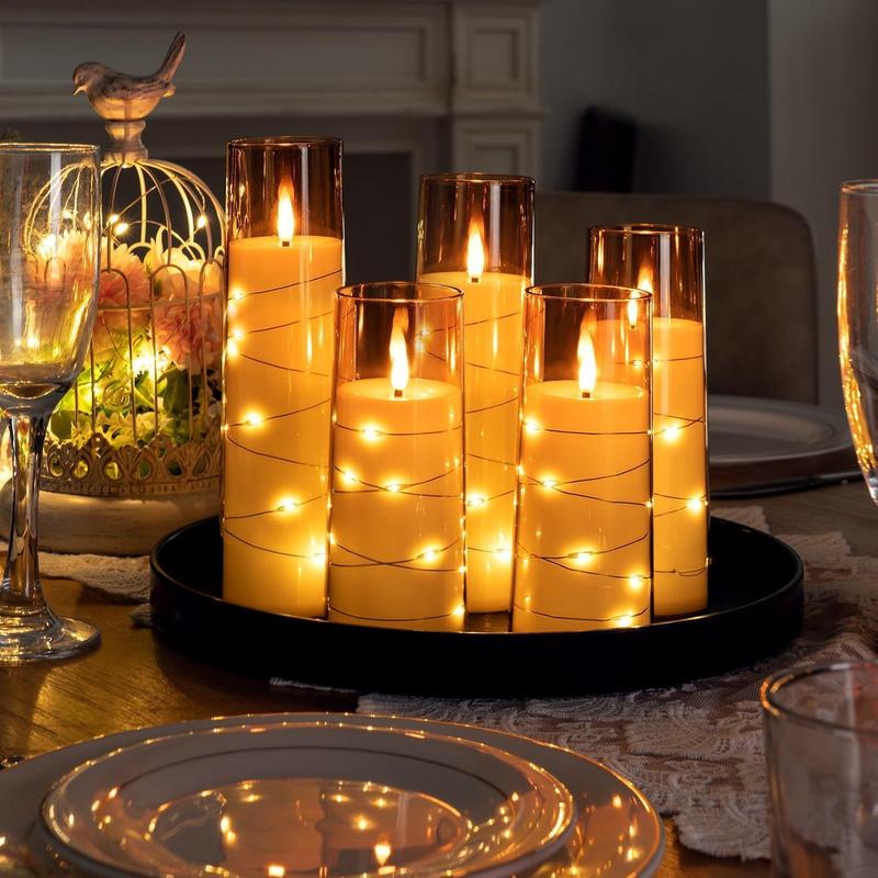 Christmas Decorations 7-Piece Flame-Free LED Candle Strip with Timer ...