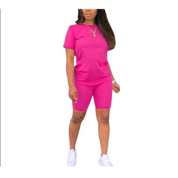 Biker Short Sets Women 2 Piece Outfits Short Sleeve Jogger Tracksuit ...