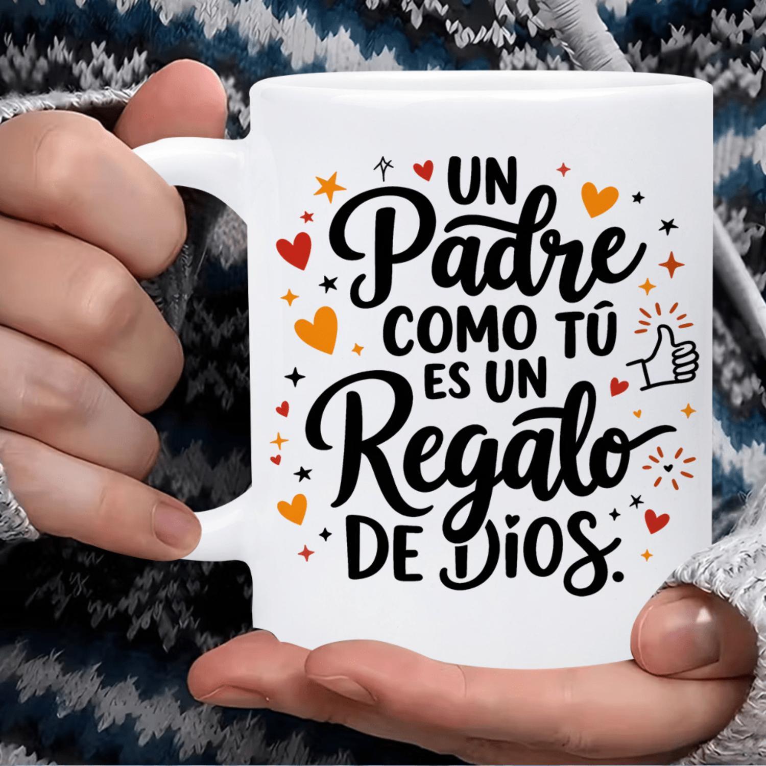 1pc Spanish "Un Padre Como Tu Es Un Regalo De Dios" Mug - White Ceramic ...