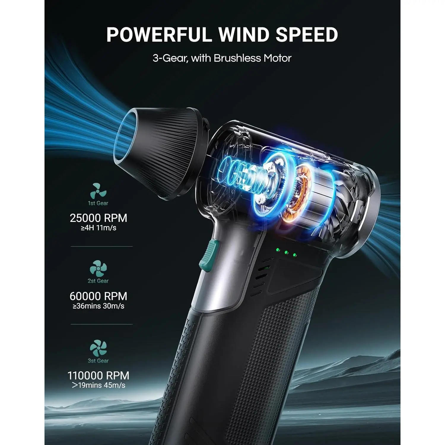 T150 Duster, 110000RPM Cordless Electric Air Duster, 3-Gear Mini ...