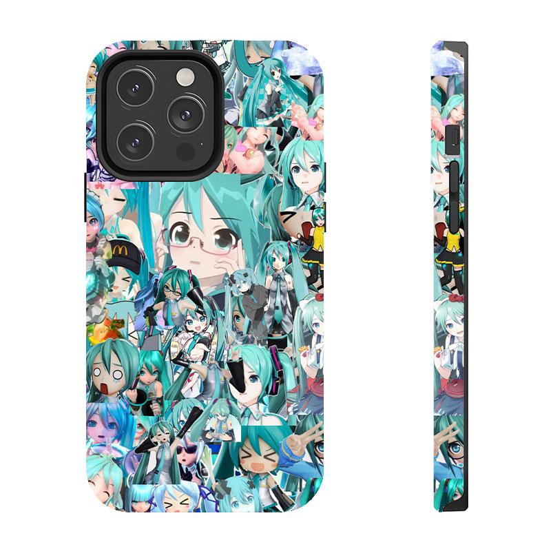 Hatsune Miku themed phone case, blue and green color scheme, a visually ...