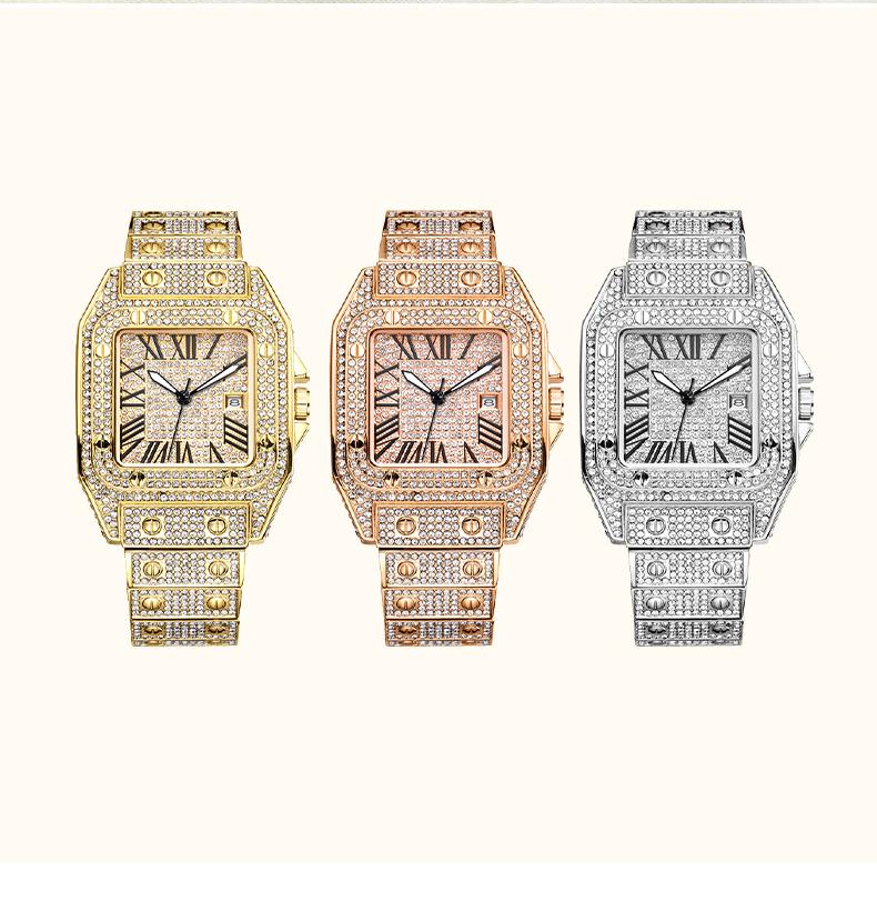 Luxury Rhinestone Embellished Square-Dial Quartz Watch with Gift Box ...