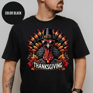 Thanksgiving Men T-Shirt – Cool Pilgrim Hat Turkey Tee, Funny Autumn ...