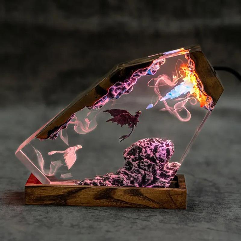 Handmade Resin Epoxy Lamp, Diorama 3D Cute Dragon Night Light, with ...