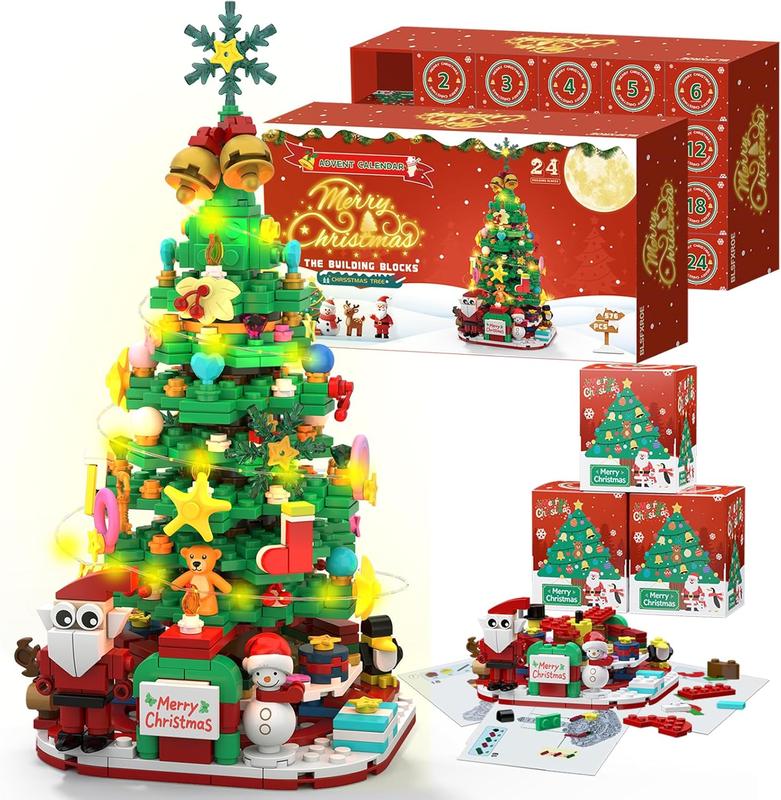 Advent Calendar 2025 Christmas Tree Building Blocks Set with LED Light ...