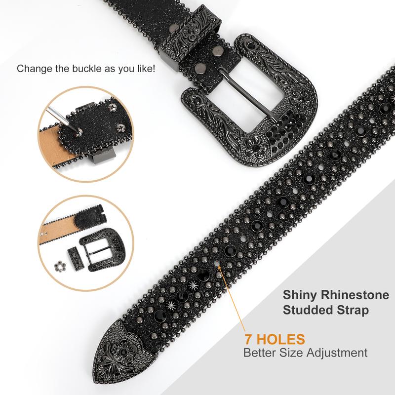 XZQTIVE Men Women Rhinestone Studded Western Leather Belt Western ...
