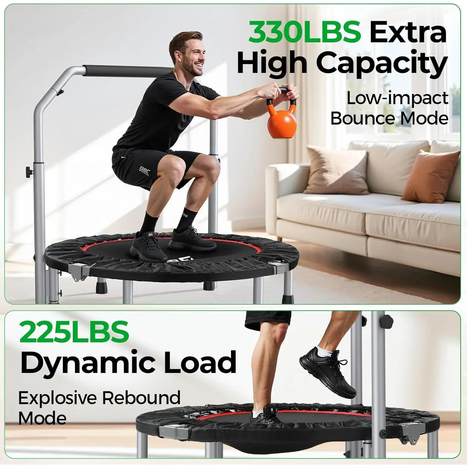 40/48" Foldable Mini Trampoline Max Load 330lbs/440lbs, Fitness ...