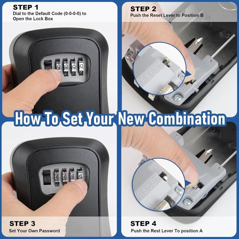 Key Lock Box Wall Mounted, 4 Digit Combination Lockbox for Outside ...