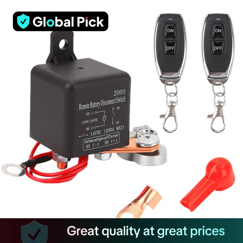 200A 12V DC Car Battery Disconnect Switch Set, Remote Battery Switch ...
