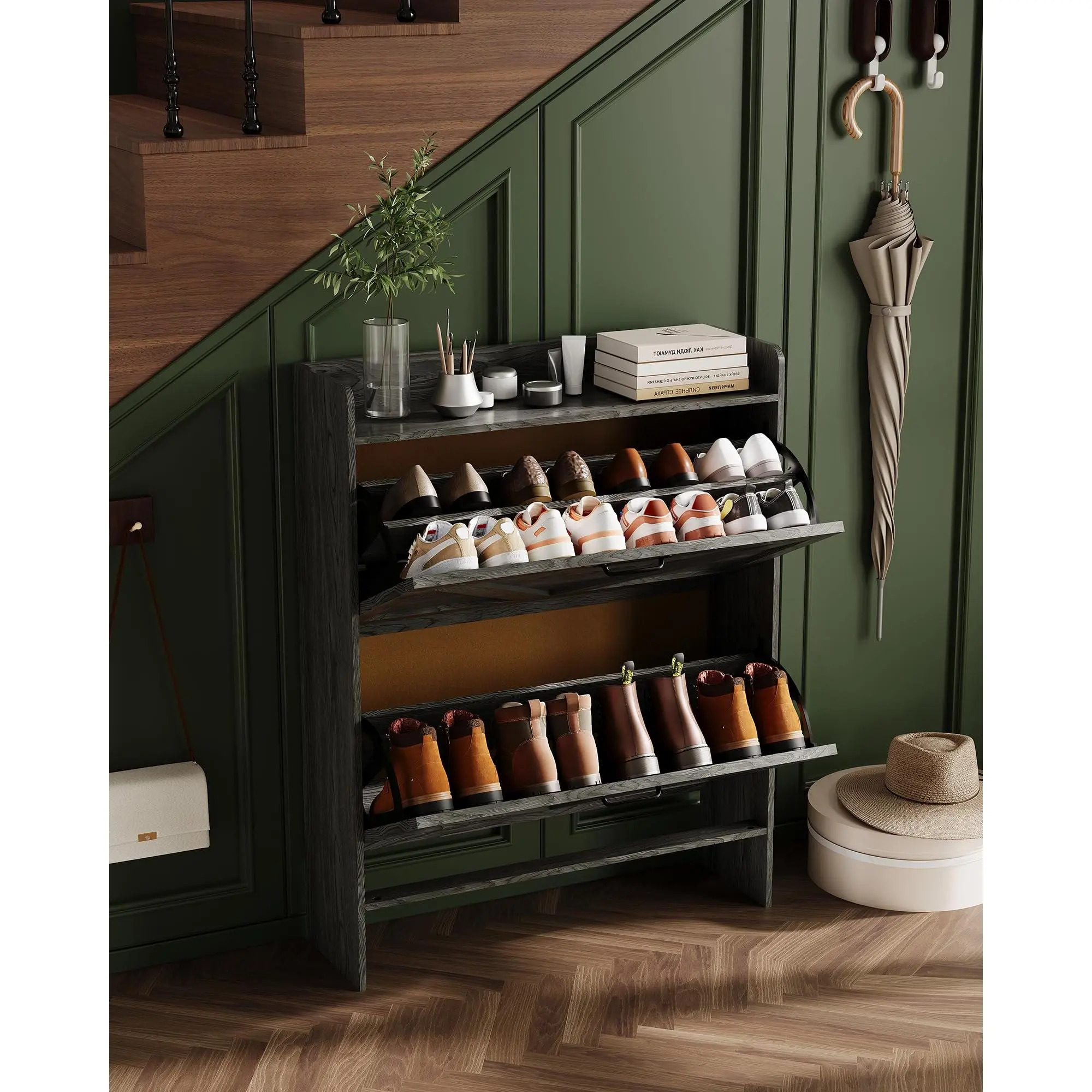Shoe Storage Cabinet with 2 Flip Drawers, Entryway Slim Shoe Rack ...
