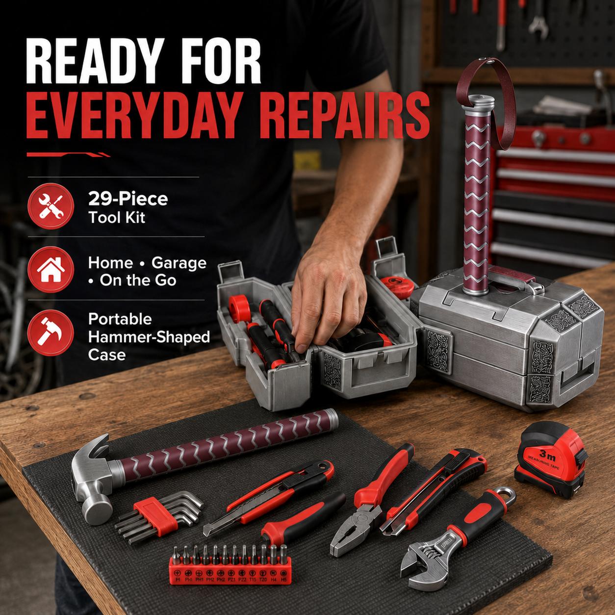 Hammer Tool Box, 29pcs Multifunctional Home Repair Tool Kit - Perfect ...