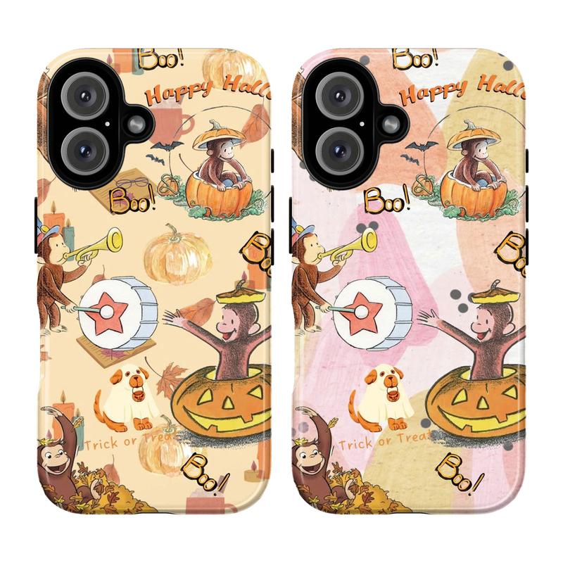 Adorable Halloween Monkey & Pumpkin Phone Case – Retro-Inspired Fall ...