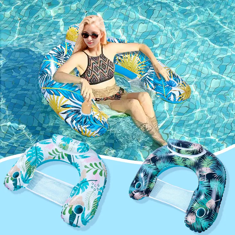 Inflatable Pool Float Chair with Cup Holder & Backrest, Adult Water ...