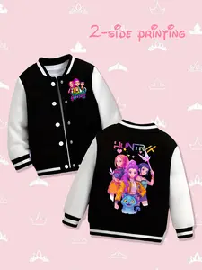 KPop Demon Hunters Girls' Hooded Baseball Jacket Cartoon Huntrix ...