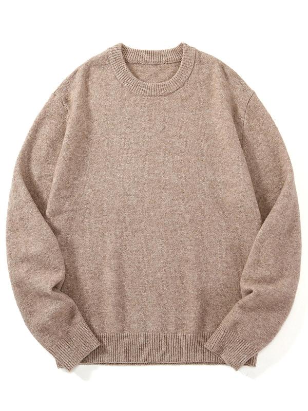 Unisex Plain Round Neck Wool Sweater, Essential Long Sleeve Jumper, Men ...