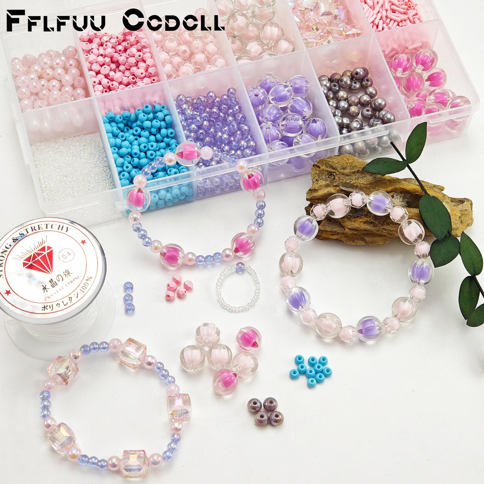 4382pcs Macaron Pink-Purple Gradient Acrylic & Glass Mixed Bead Set ...