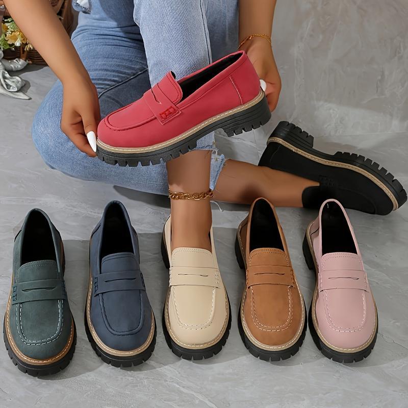 [Comfortable Solid Color Loafers] Women's Solid Color Platform Loafers ...