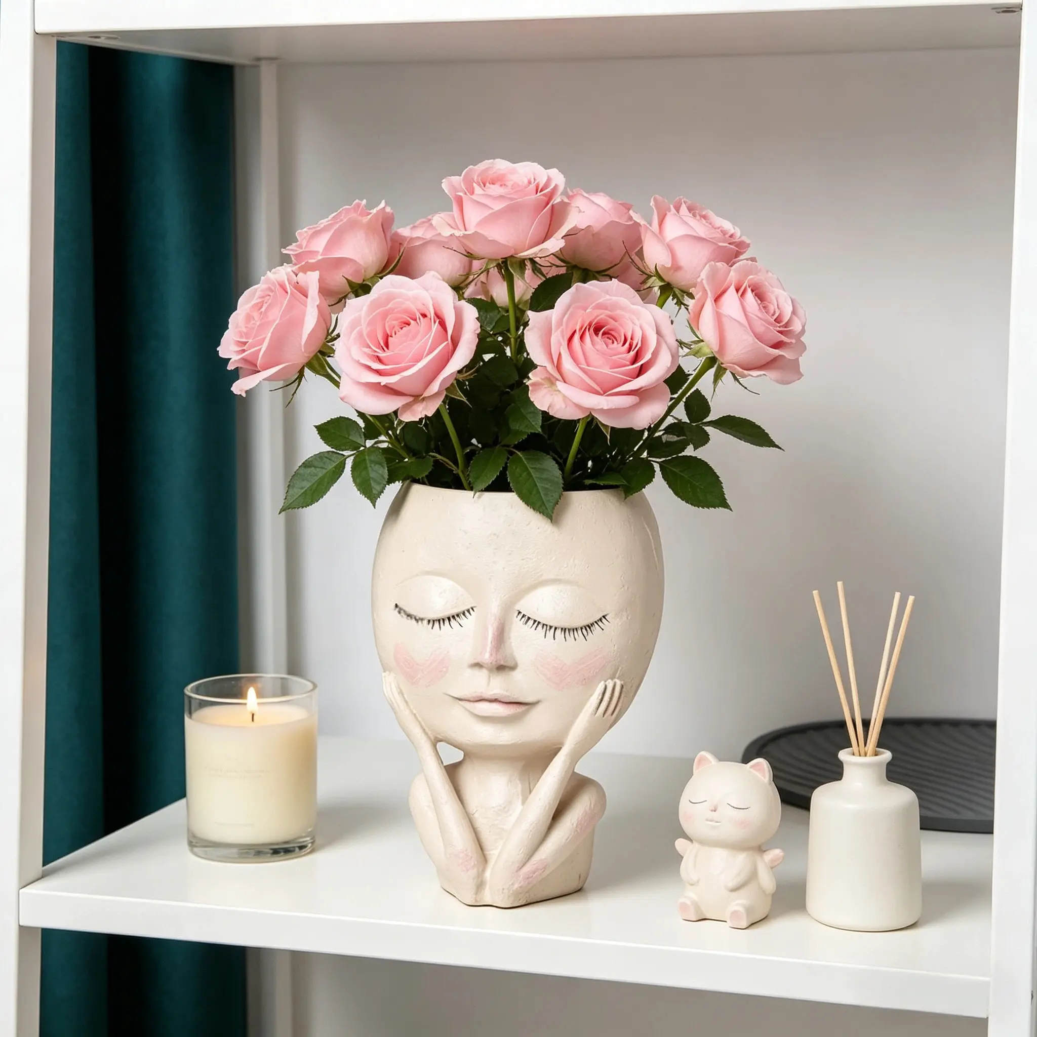 Creative Resin Flower Pot, Sculptural Planter, with Closed Eye Girl ...