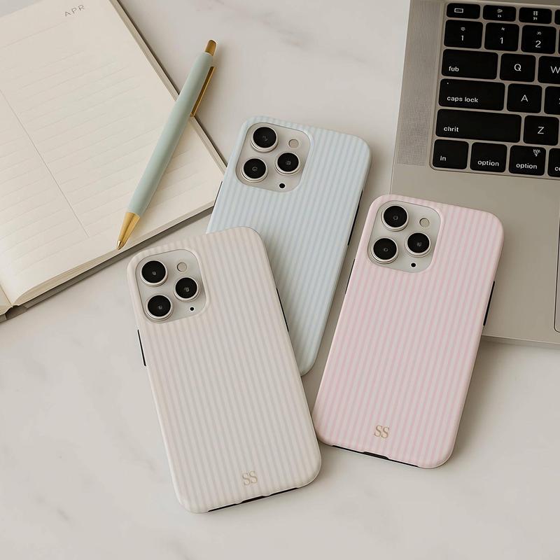 Personalized Stripe Phone Case Gold Custom Initials, iPhone 17 16 15 14 ...