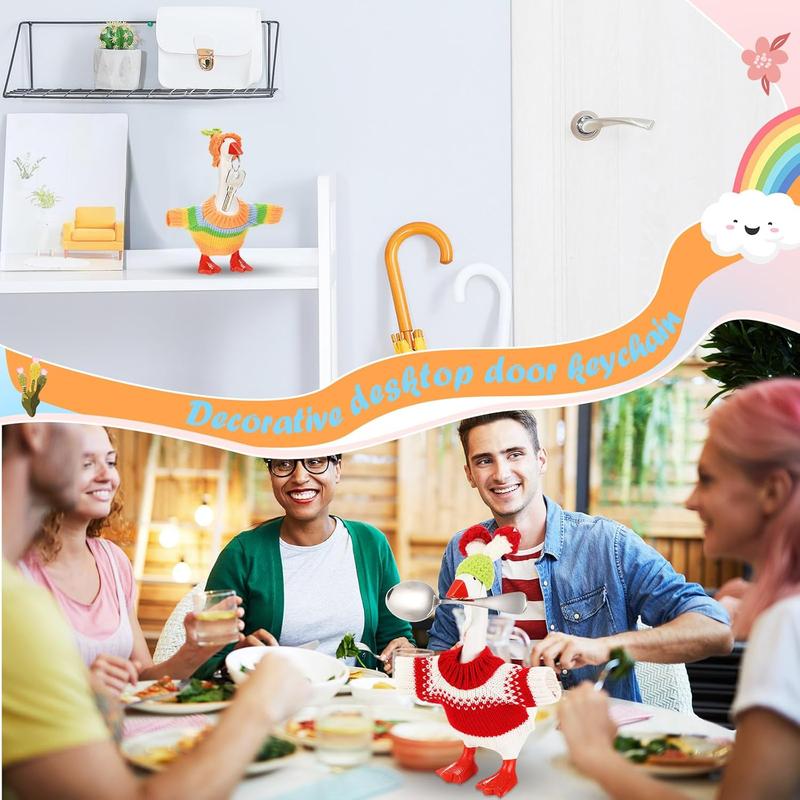 4 Set Mini Desk Goose 7 Inch Cute Knitted Outfits Magnetic Goose Key ...