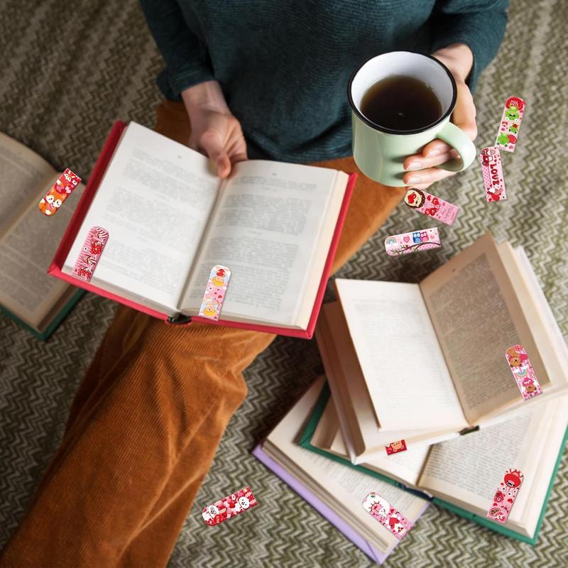 48 PCS Valentine Magnetic Bookmarks Gifts, Cute Paper & Page Markers ...