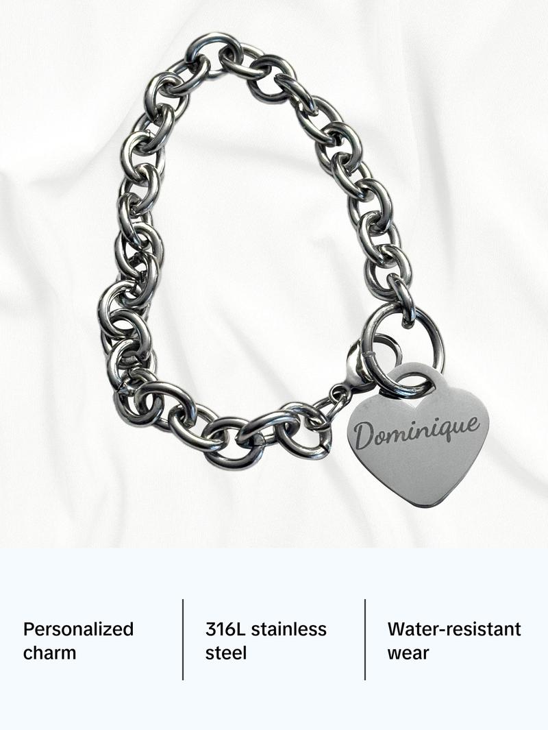 Personalized Stainless Steel Heart Bracelet 316L Surgical Grade Water ...